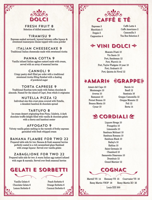 Dessert Menu - Lago Ristorante & Wine Bar