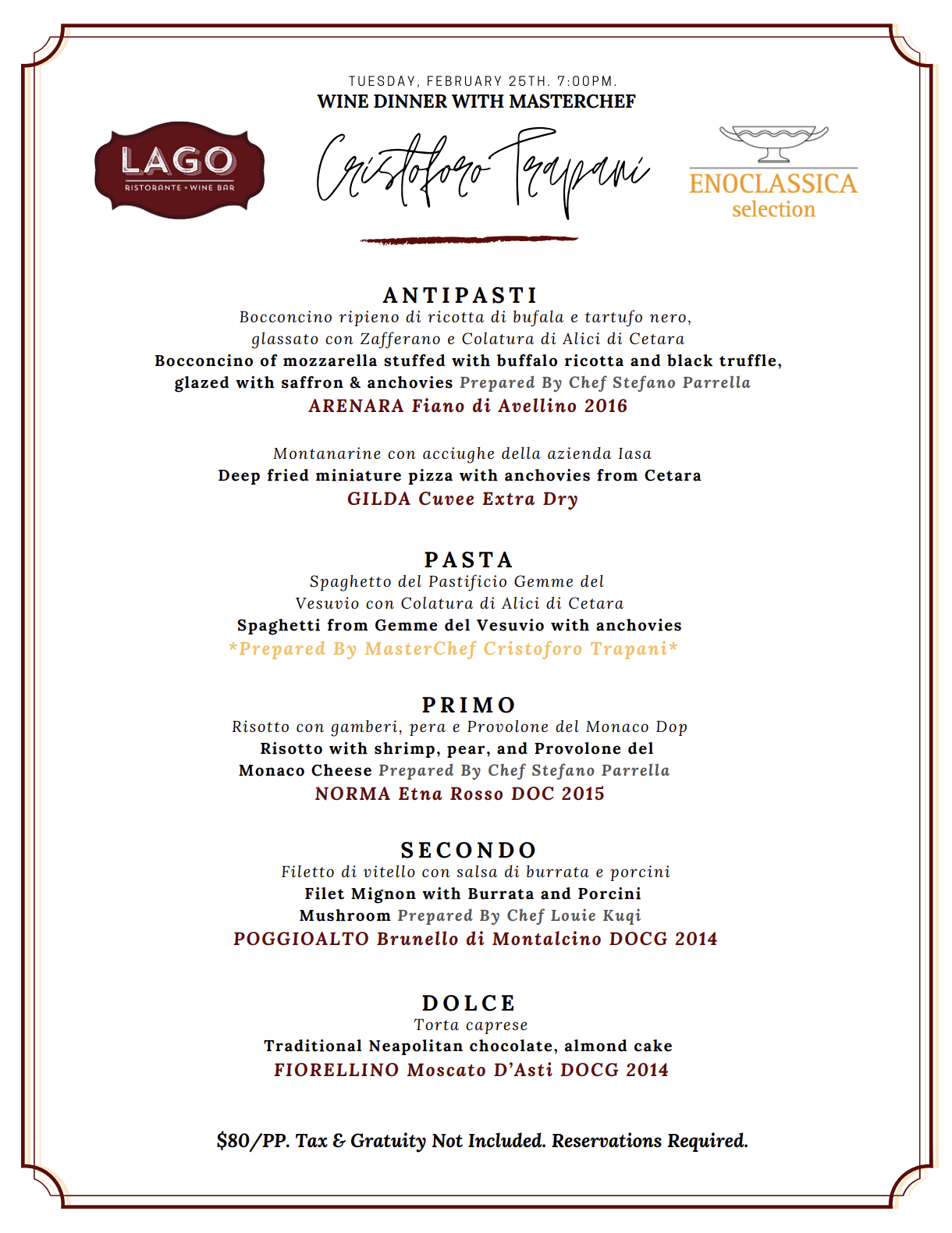 Upcoming Event - Lago Ristorante & Wine Bar