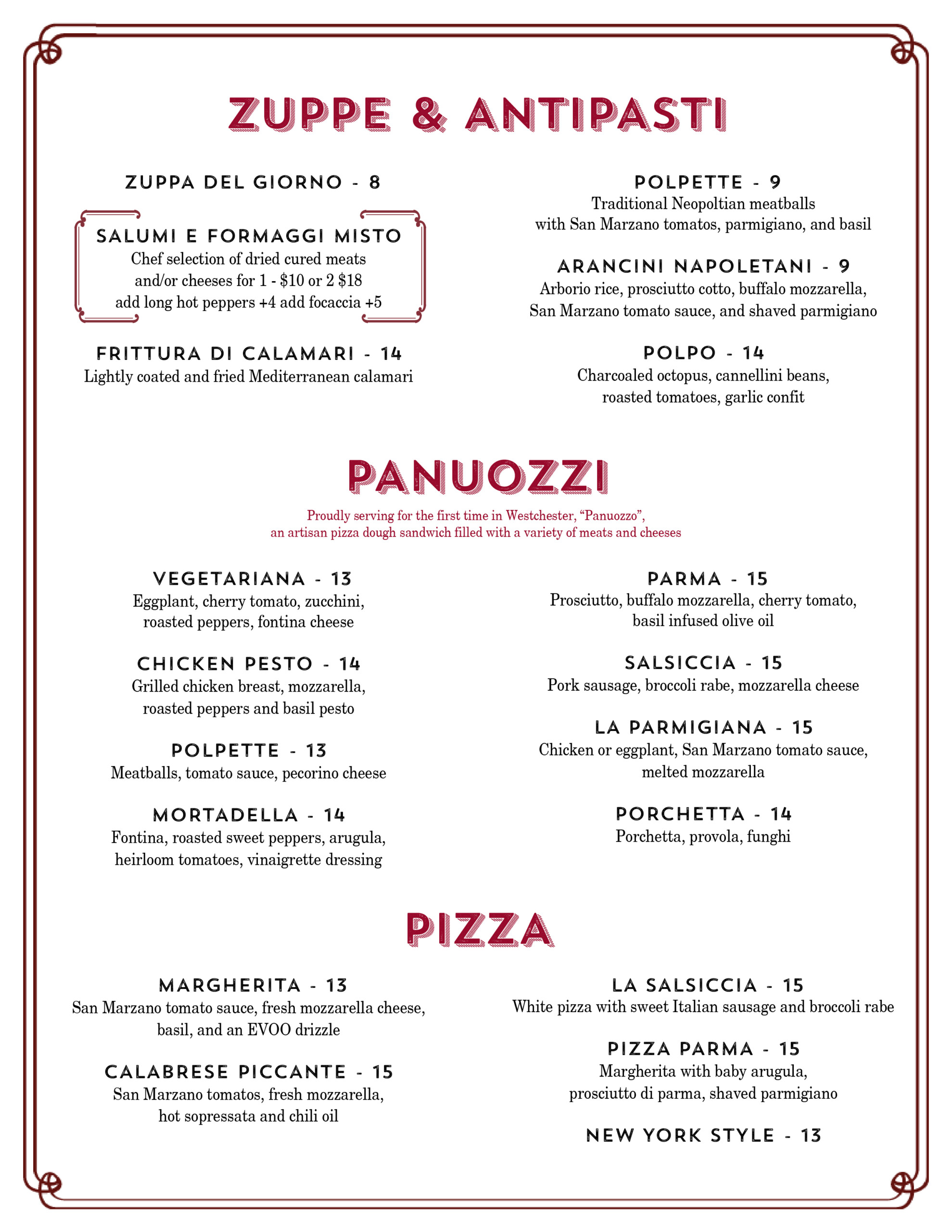 Lunch Menu - Lago Ristorante & Wine Bar